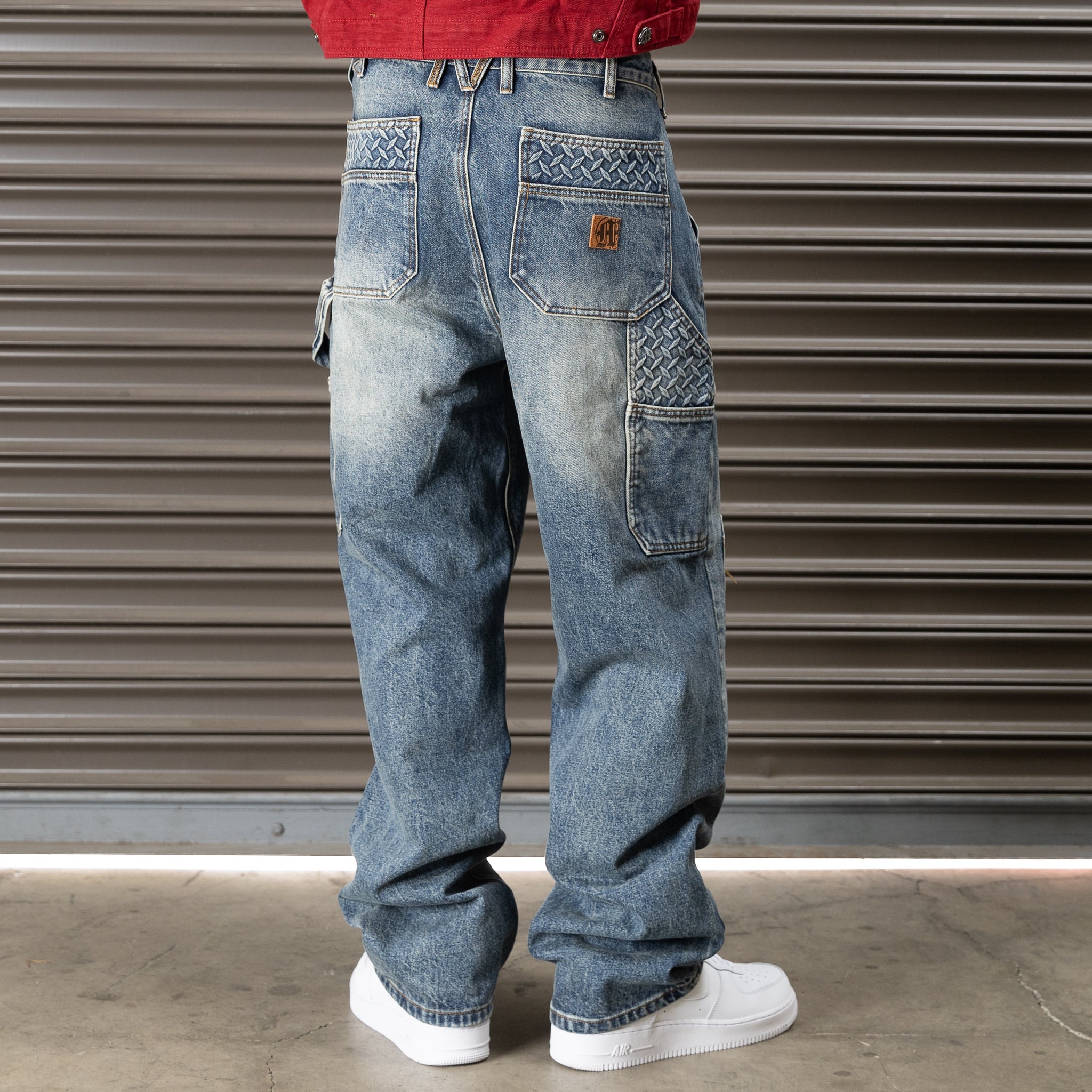 STEEL EMBOSSED DENIM CARPENTER PANTS – MENACE